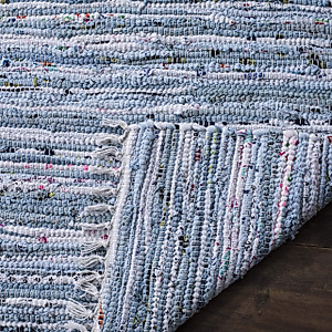 SAFAVIEH Rag Rug Collection Accent Rug - 2' x 3', Light Blue & Multi, Handmade Boho Stripe Cotton, Ideal for High Traffic Areas in Entryway, Living Room, Bedroom (RAR125A)