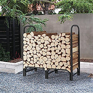 CALIDOLA 4ft Firewood Rack Heavy Duty Indoor Outdoor Firewood Storage Log Rack with Cover，Black Round Tube