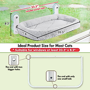 Zoratoo Cat Window Perch, Cordless Cat Hammock Window Seat with Cozy Pad Bed Cover for Indoor Cats, Durable Metal Frame Support Cat Bed with 4 Suction Cups for Large Cats (Cushion Pad Bed - Grey)