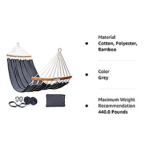 Ohuhu Hammock with Straps Kit, 2-Person Folding Spreader-Bar Double Hammock with Portable Storage Bag, Bamboo Curved Bar Hammocks for Indoor Outdoor Garden Patio Backyard Camping Backpacking