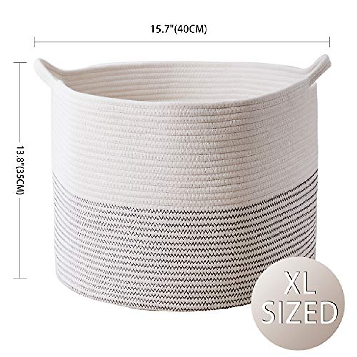 Cotton Rope Basket, 15.7 x 13.8inch Laundry Blanket Storage Basket with Easy-Carry Handles, Baby Nursery Bin for Home Décor and Organizing