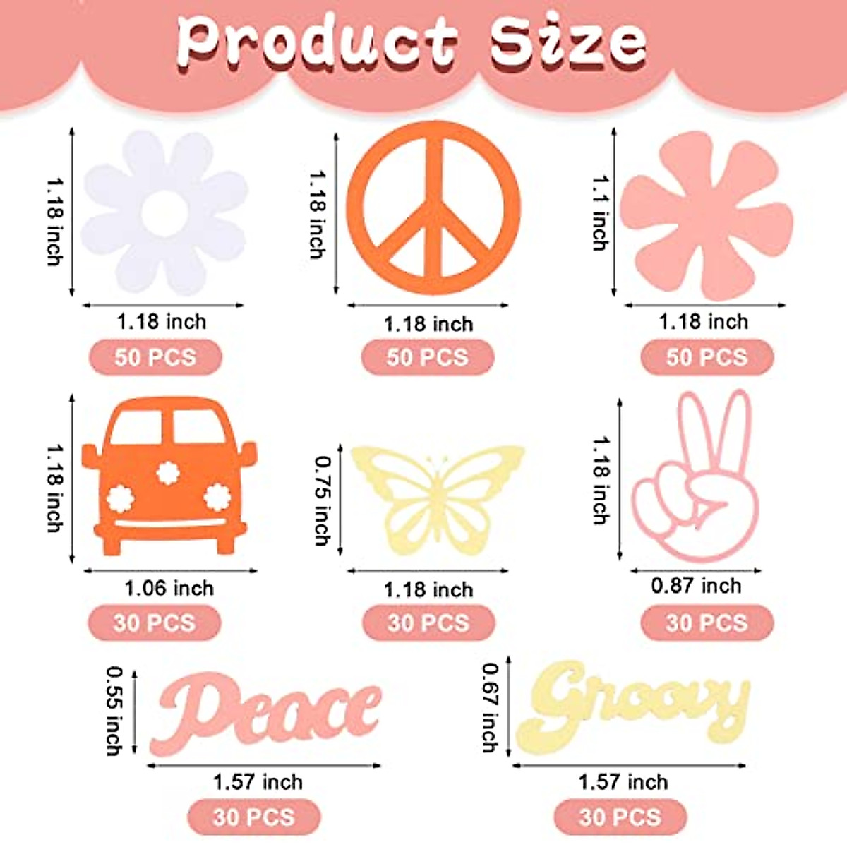 300 Pieces Two Groovy Confetti Boho Groovy Party Decorations Retro Hippie Confetti Peace Daisy Flower Butterfly Paper Sign Table Confetti for Baby Shower Birthday Hippie Groovy Party Decorations