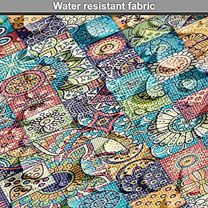 Ambesonne Bohemian Material Fabric by The Yard, Geometric Pattern Ornamental Boho Floral Folk Art Abstract, Accent for Curtains Dog Beds and Pillow Shams Decorative DIY Home Project, 1 Yard, Blue Cream