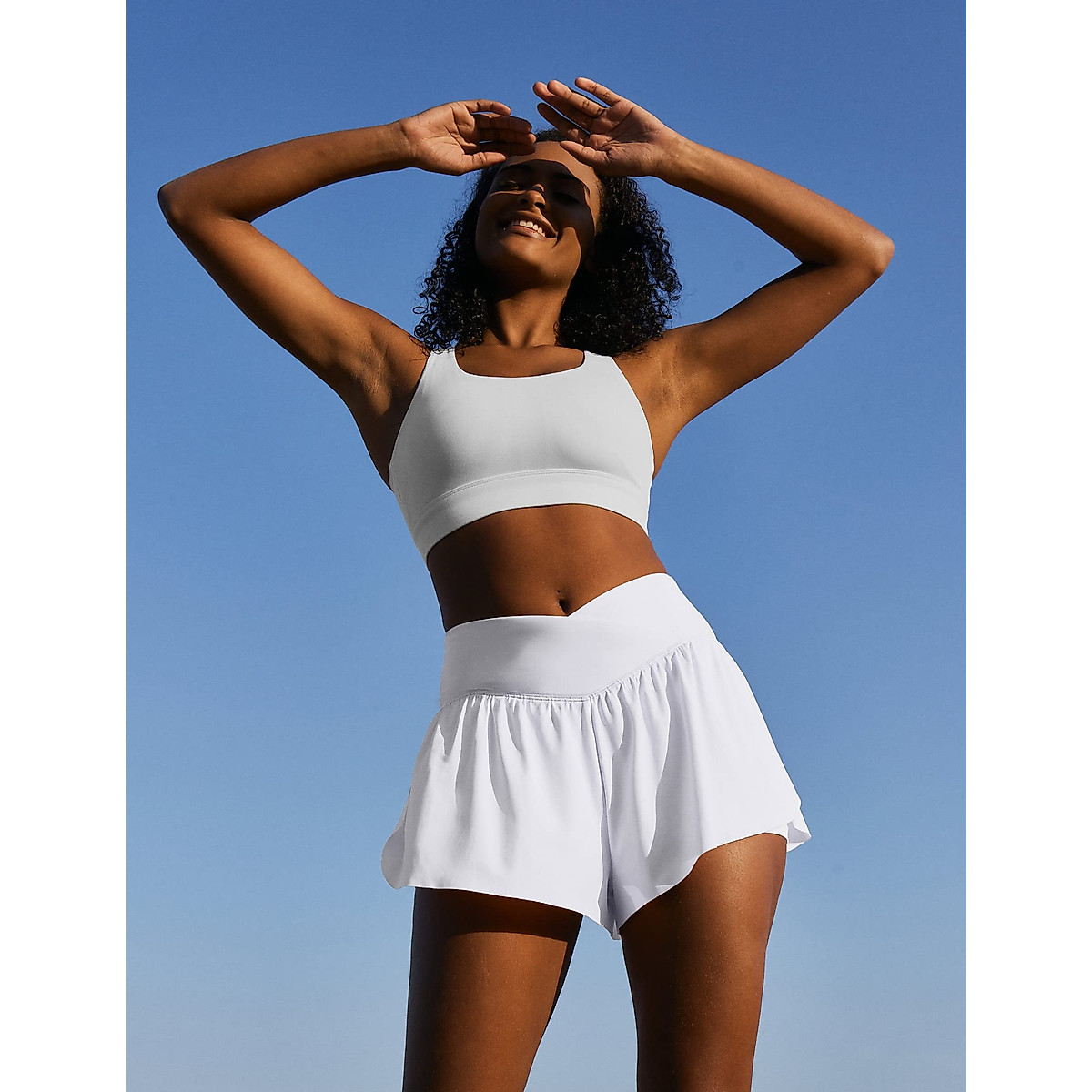 IUGA Athletic Shorts for Women High Waisted Workout Running Shorts Crossover Flowy Butterfly Preppy Clothes Skorts for Woman White