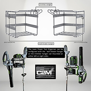 C2M Lawn Power Tool Organizer Wall Mount Rack Hanger for Leaf Blower and Weed Eater - Grey
