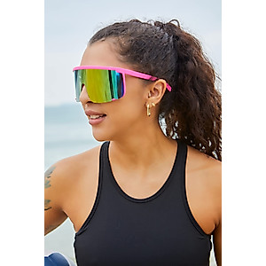 Karsaer Vision Shield Sunglasses for Men Women Oversized Neon 80s 90s Visor Shades Sports Style Outdoor Cycling Ski