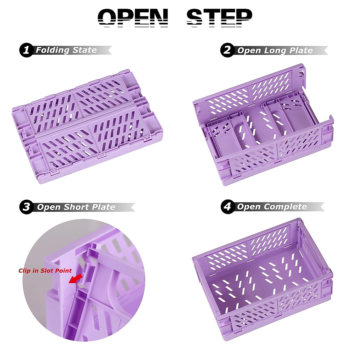 Tixill 2-Pack Mini Foldable Plastic Baskets for Organizing and Storage, Collapsible Storage Crate for Home Kitchen Bedroom Bathroom Office (5.9x3.8x2.2, Purple)