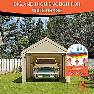 12 x 20 Carport Canopy Tent | Roll up Ventilated Windows | Outdoor 3-Sided Walls | Multi-Purpose Shade & Shelter | Heavy Duty Tent for Weddings Car Parking Party