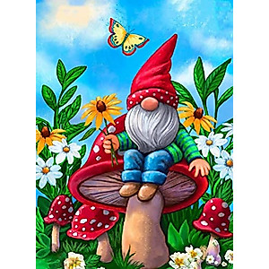 Gnome Stamped Cross Stitch Kits - Spring Flower Mushroom Counted Cross Stitch Kits for Beginners Adults Needlepoint Cross-Stitch Patterns Dimensions Needlecrafts Embroidery Kits Arts and Crafts