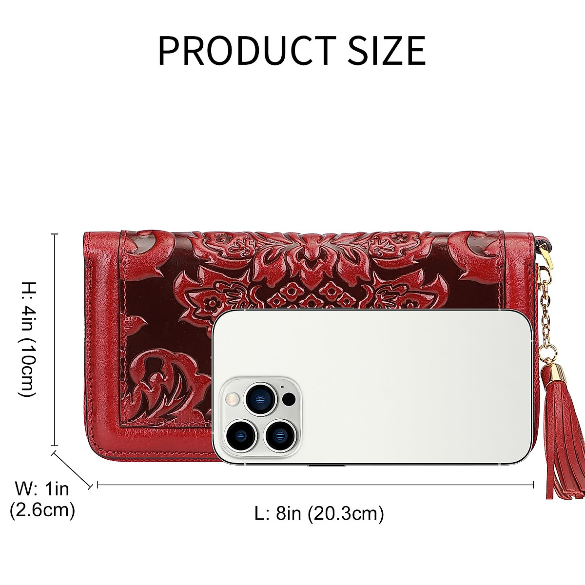 PIJUSHI Leather Wallets For Women Floral Wristlet Wallet Card Holder Purse (91853 Red)
