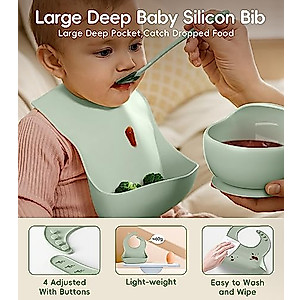 Silicone Baby Feeding Set, Complete Baby Led Weaning Supplies Bpa Free, 8 Pack Baby Eating Supplies with Infant Suction Bowl and Plates, Bowl Cup Spoon and Fork Set, Infant Utensils Dish for Baby