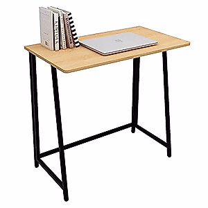 Siunzs Folding Desk, 32 Inch Small Desks for Small Spaces,Space Saving Foldable Computer Desk for Home Office Study Writing, Portable Small Collapsible Desk, Easy Assembly, Black Frame, Maple