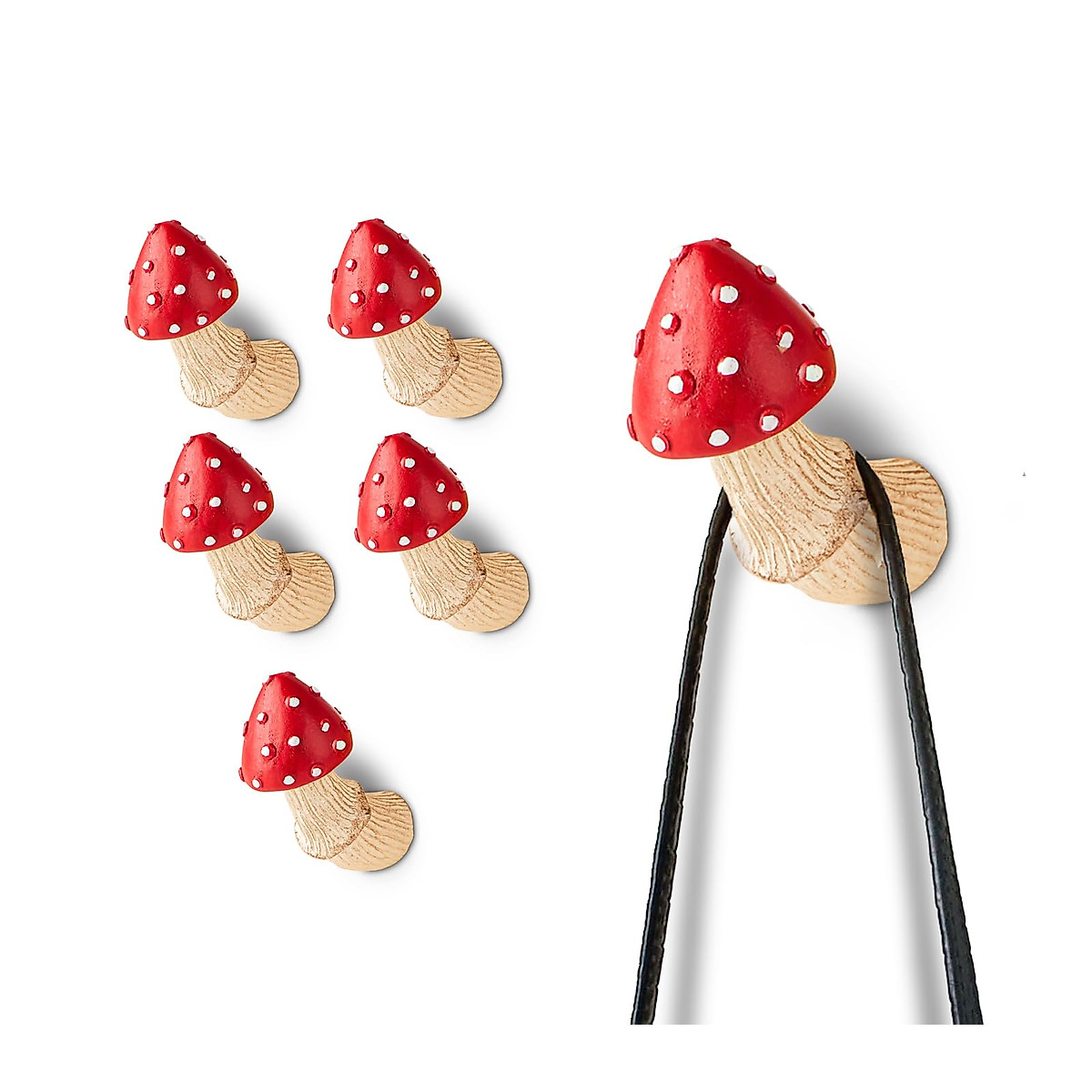 dgudgu Mushroom Wall Hooks 5 Pack Decorative Coat Hooks Wall Mounted Red Hat Hooks Heavy Duty Entryway Decor Wall Hangers for Hanging Towels, Clothes, Bags