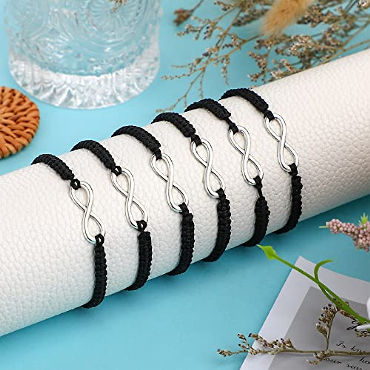 Sureio 24 Pcs Adjustable Matching Couples Bracelets Infinity Rope Bracelets Handmade Braided Friendship Bracelets (Black)