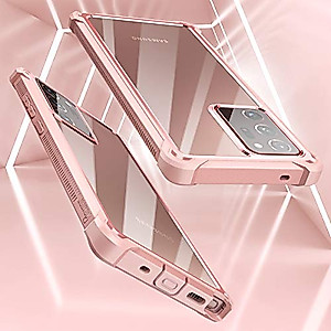 Dexnor for Galaxy Note 20 Ultra Case with Screen Protector Clear Electroplated Metal 360 Full Body Rugged Protective Shockproof Hard Cover Heavy Duty Defender Bumper for Samsung Note 20 Ultra 5G Pink