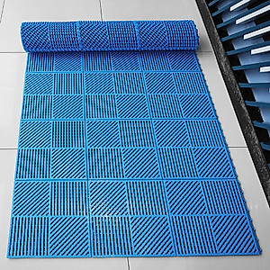 wiiiw 9 Pack Interlocking Rubber Floor Tiles Soft Non-Slip Outdoor Shower Mat with Drainage Holes for Slippery Areas, 12"×12" Blue