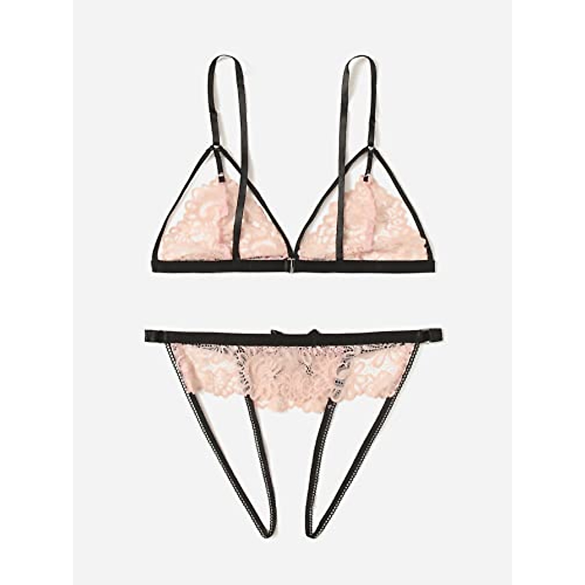 SOLY HUX Women's 2 Piece Lingerie Set Floral Lace Sexy Sheer Mesh Embroidered Garter Babydoll Wireless Bra and Panty Sets Baby Pink M