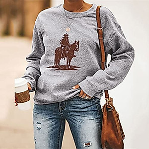 Drindf Graphic Sweatshirt for Women Long Sleeve Round Neck Casual Pullover Tops Gray