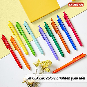 Shuttle Art Ballpoint Pens, 24 Pack Colored Retractable Black Ink Ball Point Pens, Cute Pens 1.0mm Medium Point Quick Drying for Writing Journaling Taking Notes School Office Home