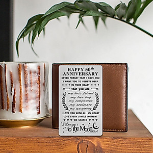 Jzxwan 50 Year Anniversary Card Gifts for Wife from Husband, Happy 50th Anniversary Wallet Card Gift for Wifey Women, Female 50 Years of Marriage Present for Couple