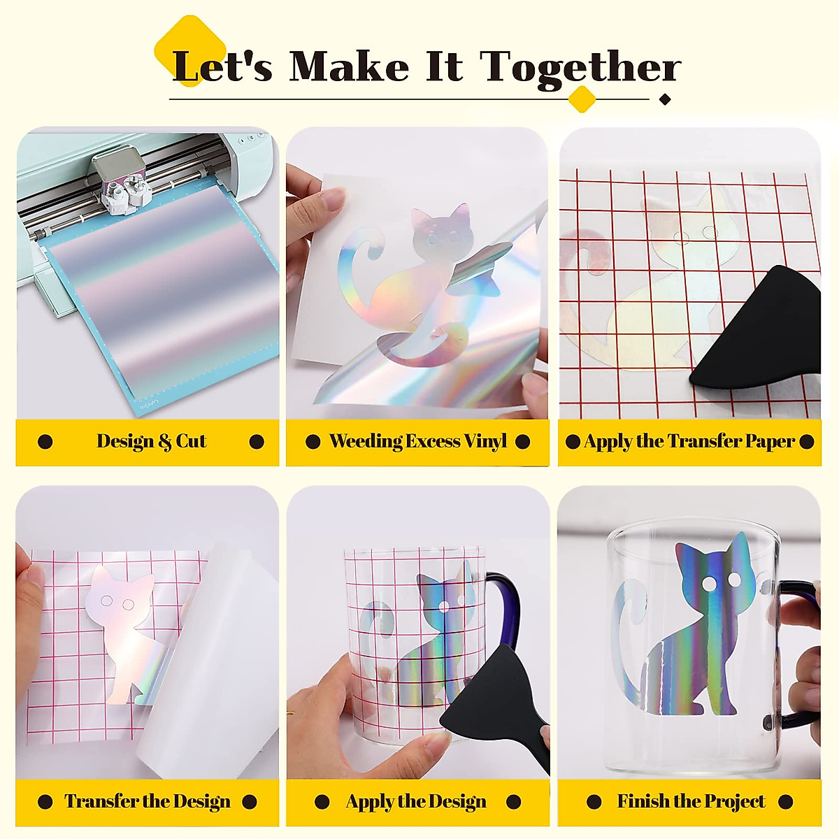 HTVRONT Permanent Vinyl for Cricut Machine-57 Pack 12" x 12" Permanent Vinyl Bundle, 52 Adhesive Vinyl Sheets & 5 Transfer Tape for Vinyl Permanent