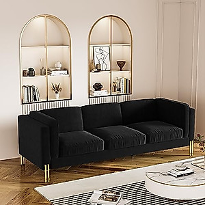 LostCat 94" Velvet Sofa, 94" Sofa Chesterfield Velvet Upholstered Mid-Century Modern Loveseat Couches Large Comfort Sofa, Three-seat Living Room Couch for Living Room Apartment, Black