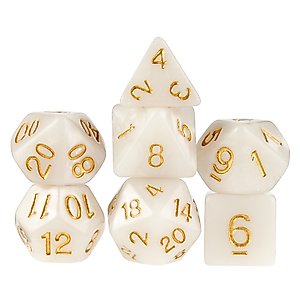 Wiz Dice 7 Die Polyhedral Dice Set - Forbidden Treasure (White Pearl) with Velvet Pouch