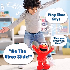 Just Play Sesame Street Elmo Slide Singing and Dancing 14-inch Plush, Officially Licensed Kids Toys for Ages 2 Up