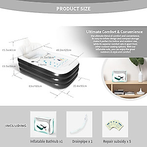 Nevife Inflatable Blow Up Bathtub with Bath Base,Headrest,Cup Holder and Pocket Storage,Foldable/Portable Free Standing Bath Tub for Adult Spa, Ideal for Hot Bath/Ice Bath 63"x35.4"x35.4"(Grey)