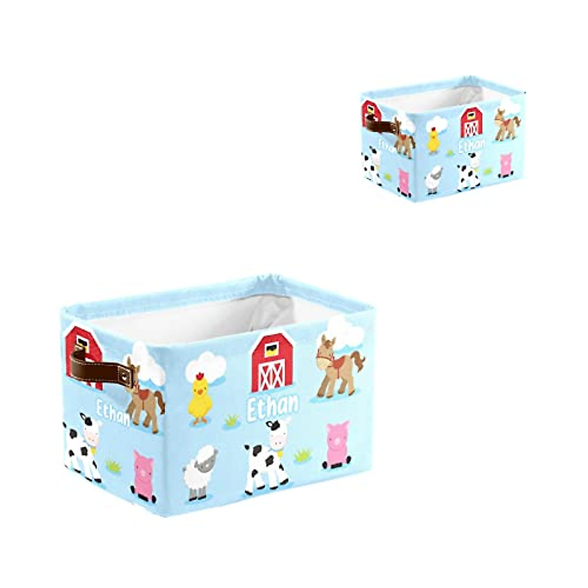 Deven Farm Animal Blue Personalized Large Storage Baskets for Organizing Shelves with Handle,Closet Decorative Storage Bins for Bathroom,Nursery,Home 1 Pack