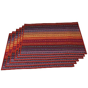 Red-A Hand Woven with 100% Cotton Placemats Colorful Placemats Braided Ribbed Durable Heat-Insulation Table Mats Set of 6,Rainbow