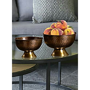 Serene Spaces Living Large Antique Style Hammered Copper Decorative Bowl, Rustic Home Accent Bowls for Flowers, Potpourri, Keys, For Coffee Table, Entryway Console, Measures 5" Tall & 8.25" Diameter