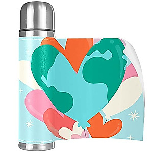 Heart Shaped Balloons Stainless Steel Coffee Thermos, Double Walled Insulated Water Bottle for Outdoor Sports, Office, Car (17 OZ/500ML)