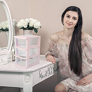 Toyvian Plastic Drawers Organizer, 1Pc 3-Layer Desktop Storage Box Transparent Storage Drawer for Home Office - Pink