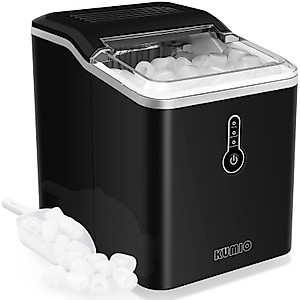 KUMIO Ice Makers Countertop, 9 Thick Bullet Ice Ready in 6-9 Mins, 26.5 Lbs in 24Hrs, Portable Ice Maker with Ice Scoop and Basket, Compact Design for Home Kitchen Office Bar Party, Black
