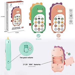 HangLei Toys Baby Dinosaur Cell Phone Toy with Teething Glue, Music & Story & Vibration Modes, 2 Gears Volume, Touch Training Fake Phone for Kids, Preschool Birthday Gift for Girl Boy (Green)