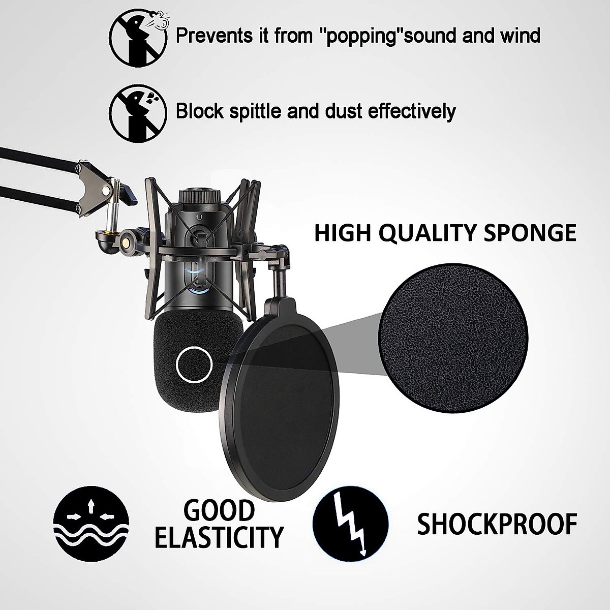 ATR2500X Shock Mount with Pop Filter and Foam Windscreen to Reduce Vibration Noise Matching Mic Boom Arm Stand for Audio-Technica ATR 2500X and ATR2500 USB Condenser Microphone by YOUSHARES