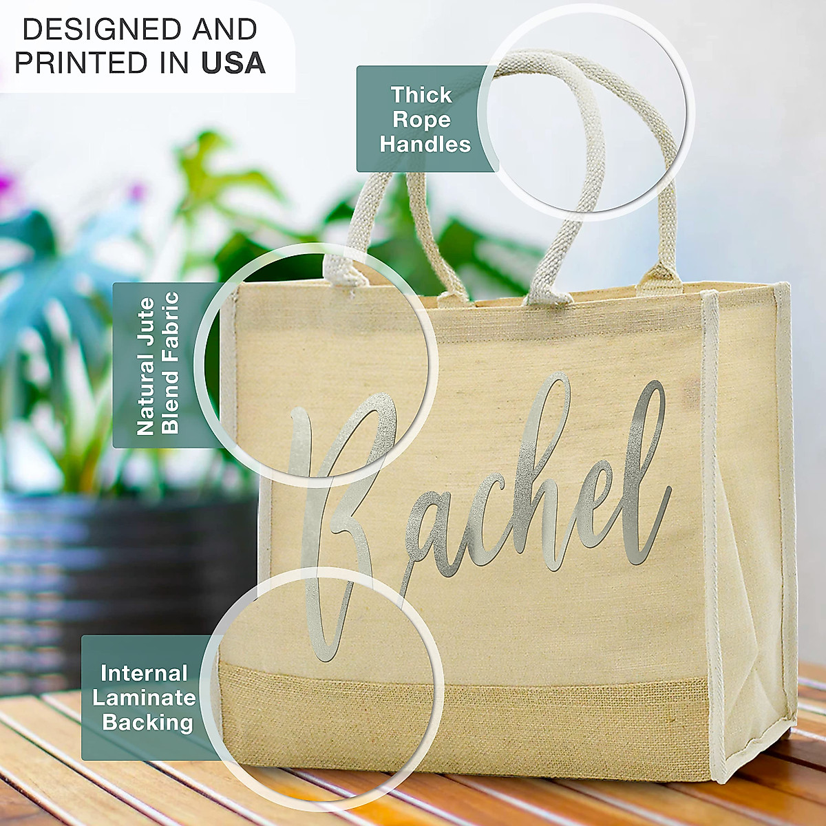 Personalized Beach Tote Bags Gifts w/Name - 17 Vinyl Colors 15x14 Inches - Custom Canvas Handbags Gift for Womens - Customized Large Natural Jute Bags for Girls - Large Burlap Summer Bags w/Gusset C1