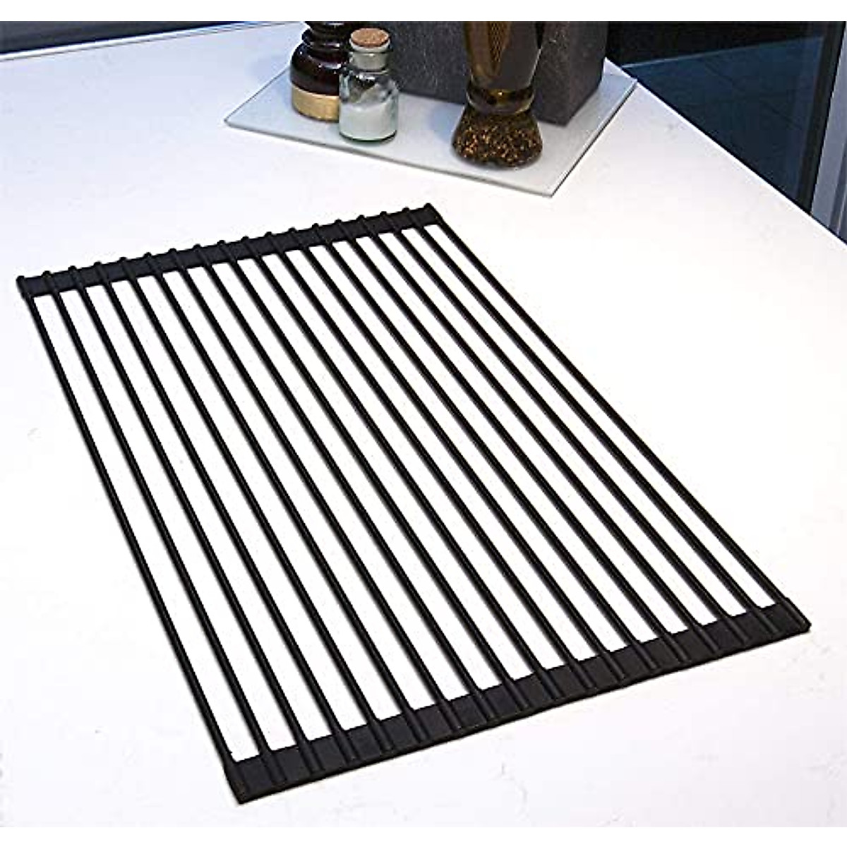 Generic Roll Up Drying Rack Black Multipurpose, 20.4x13.1 Inches, Silicone Coated Solid Stainless Rods, Dish Racks, Sink Cover for Counter Space, Small Kitchen, RV, and Apartment Must Haves