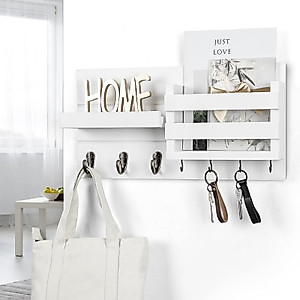 Lwenki Mail Organizer for Wall Mount – Key Holder with Shelf includes Letter Holder and Hooks for Coats, Dog Leashes – Rustic Wood with Flush Mounting Hardware (16.5” x 8.7” x 3.5”)
