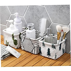 SOESFOUFU 3pcs Toy Storage Baskets Linen Storage Baskets Fabric Storage Cubes with Handles Makeup Storage Basket Cube Storage Bins Collapsible Basket Bins Cotton Linen Organizer Foldable