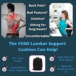 FOMI Firm Lumbar Orthopedic Back Support | Gel and Foam Thoracic Support Pillow for Office, Car, Kitchen | Sciatica and Tailbone Pain Relief | Upper and Lower Back Posture Cushion