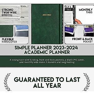 HARDCOVER Daily Leather Planner Weekly Monthly - 8.5x11 - Ensight Academic Planner Business Personal or Student - Pen Holder, Bookmark, Notes Pages, Thick Paper, July 2023 - June 2024 (Green)