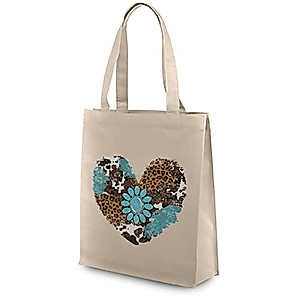 B Wear Sportswear Turquoise Heart Country Life Leopard Print Women's Printed Graphic Tote Bag (One Size)