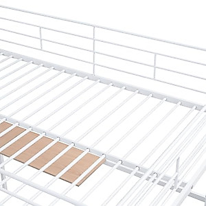 EMKK Full Size Metal Loft Bed with Desk and Metal Grid, Stylish Metal Frame Bed with Lateral Storage Ladder and Wardrobe,Loft Bed for Kids, Teens - Creative Haven for Study and Sleep