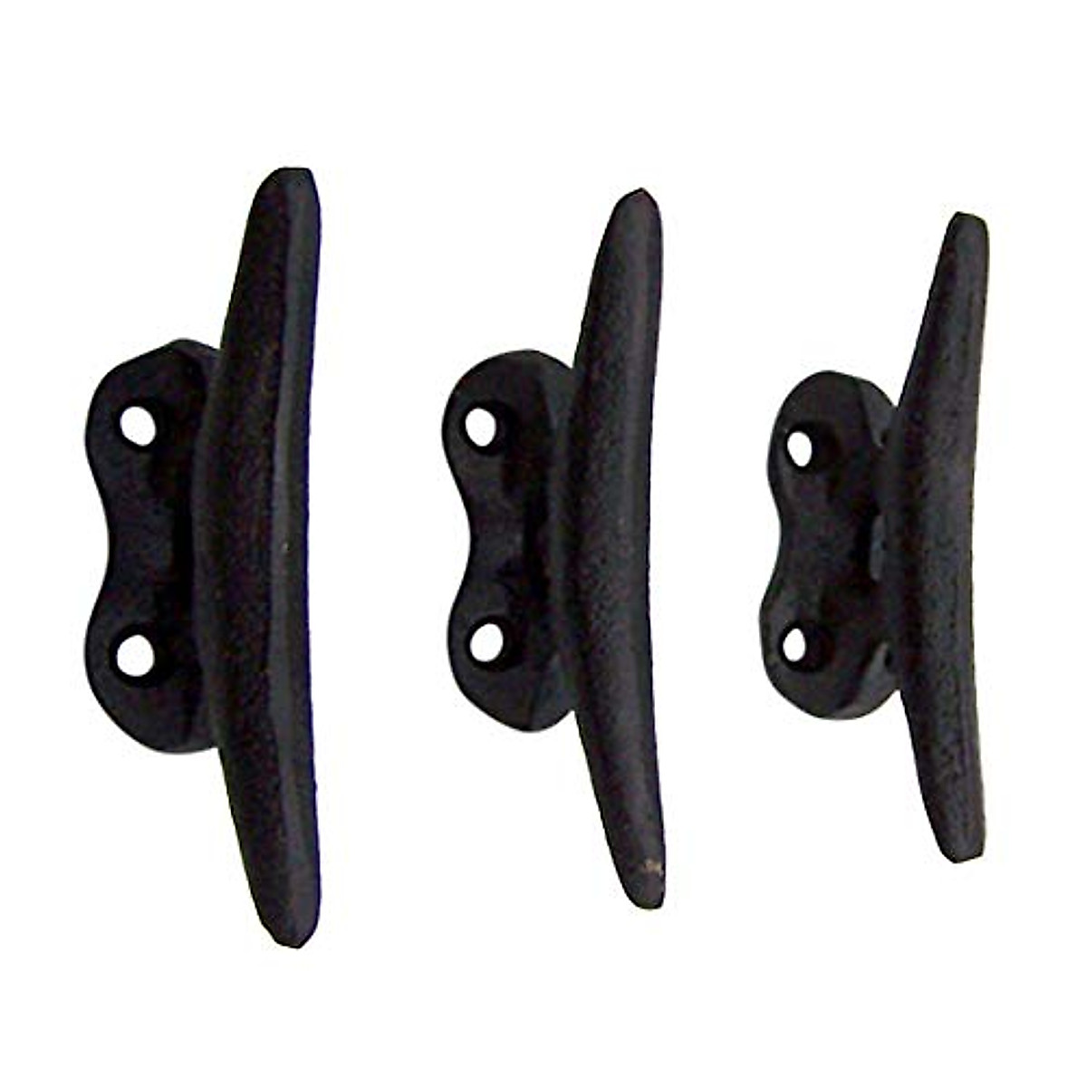 Nautical Black Cast Iron Boat Cleat Wall Hooks, 3.5 Inches, Set of 3
