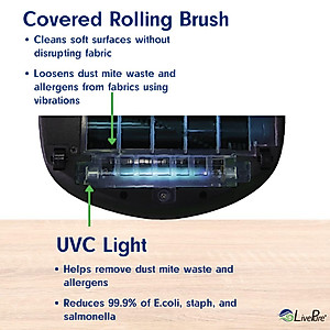 LivePure - Ultramite Handheld HEPA Filter Vacuum & Fabric Sanitizer - Dual Motor Brush, UVC Light, And Anti- Allergen Filter To Remove Dust Mites, Bacteria, Viruses