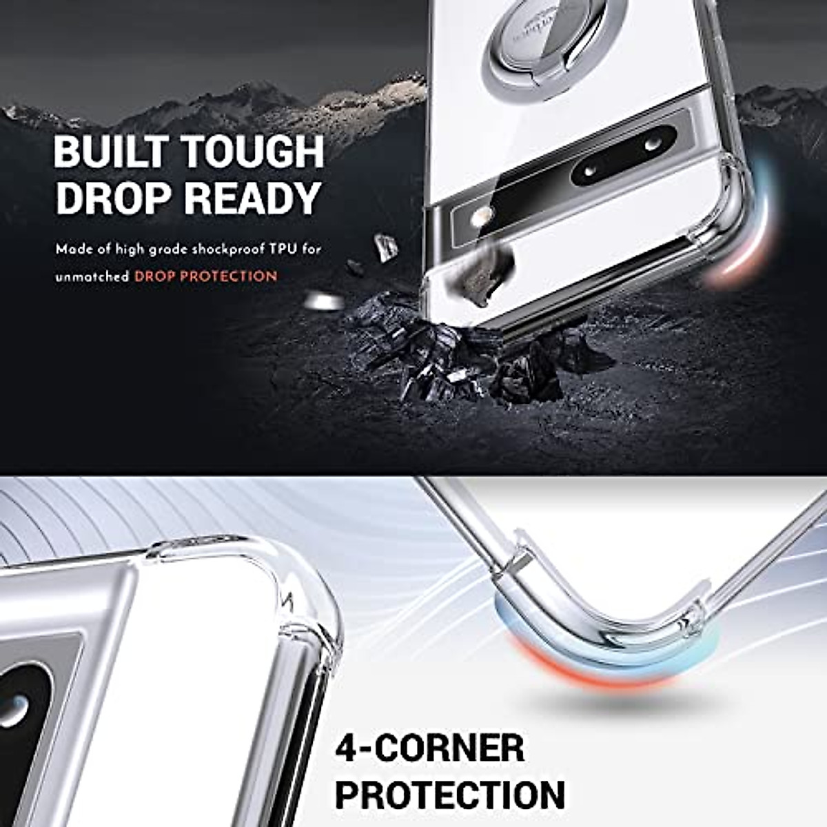 Silverback for Pixel 6A Case Clear with Ring Kickstand, Protective Soft TPU Shock -Absorbing Bumper Shockproof Phone Case for Google Pixel 6A 5G (2022) -Clear