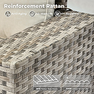 ovios Patio Furniture Set 6 Pieces Outdoor Sectional Sofa Set with Widened Armrest and Deep Seat, Modern Modular Wicker Rattan Conversation Set, Beige