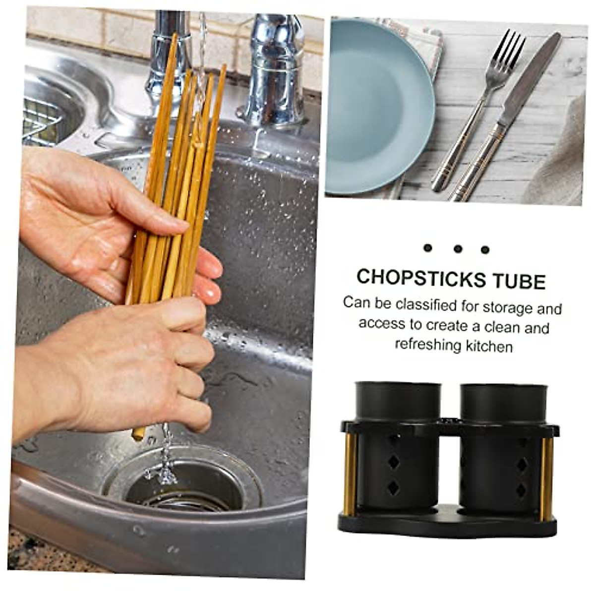 HEMOTON 6 pcs Silverware Kitchen Multi-function Steel Draining Flatware Chopstick Metal Double-grid Spoons Holder Fork Drain Chopsticks Tableware Utensil Stainless Crock Containers for